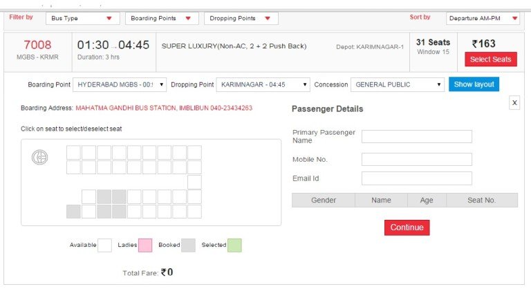 TSRTC Online Booking - Online Bus Ticket Reservation